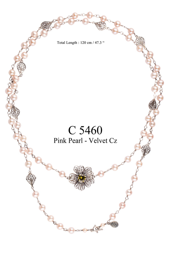 Hilma Collection Necklace - Velvet CZ Pink Pearl - Yvone Christa