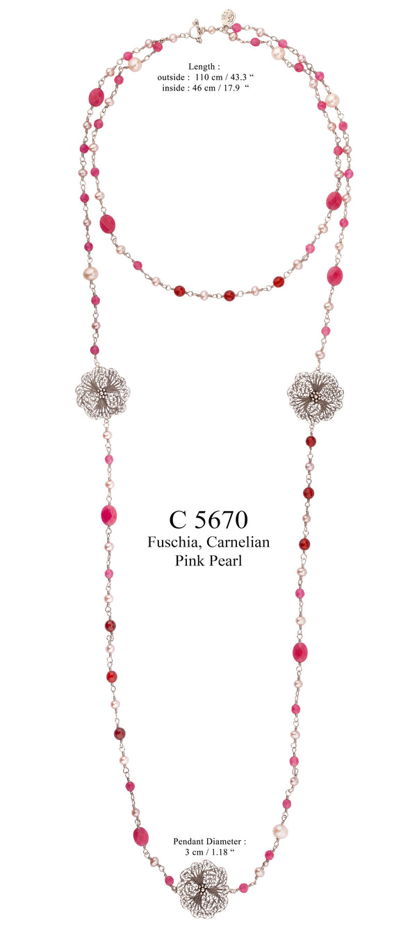 Hilma Collection Necklace - Fuchsia, Carnelian, Pink Pearl - Yvone Christa
